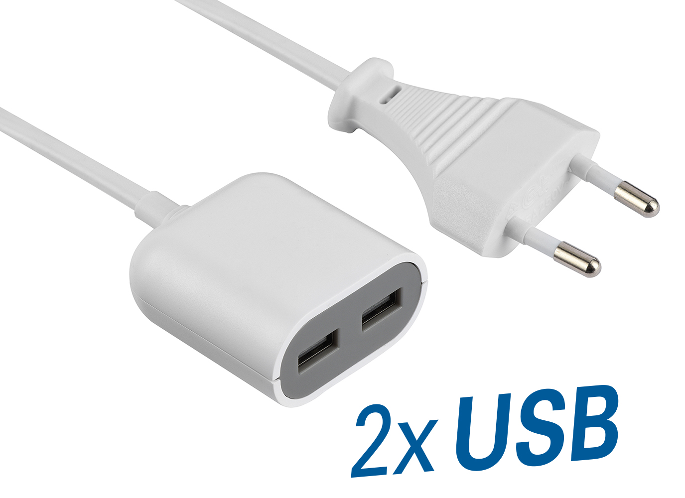 Adapterland - USB Ladegerät mit 1,5 m Netzkabel - 2x USB - 2,4 A